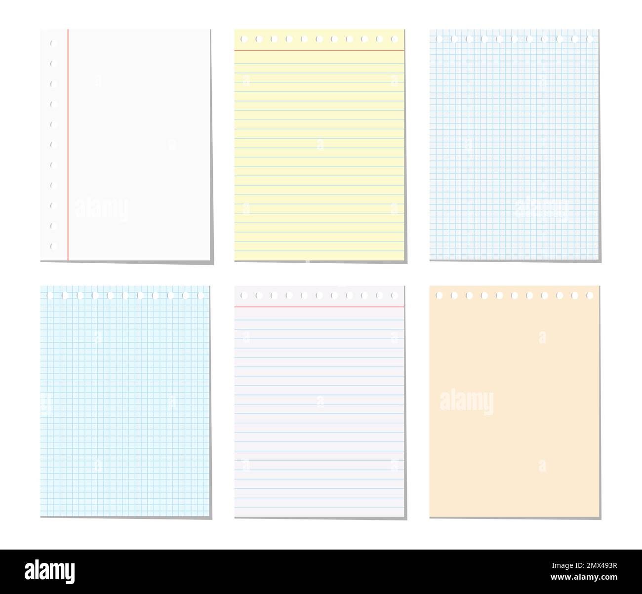 Different sheets of note papers and color paper clips Stock Vector ...