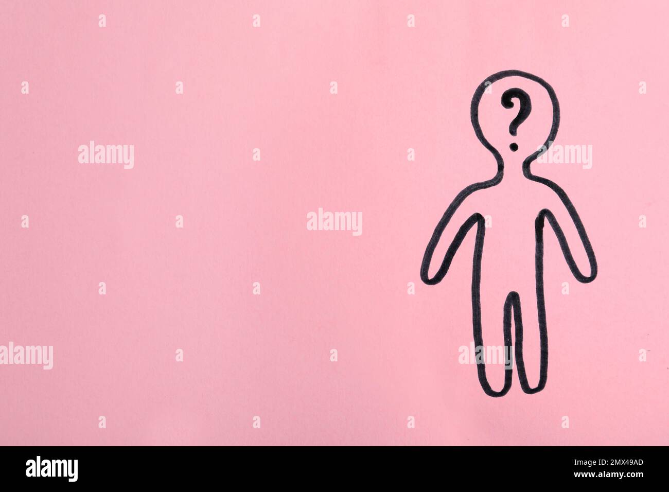 Picture of human figure with question mark in head on pink background ...