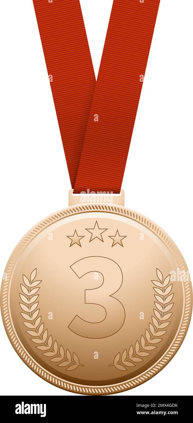Third place award. Bronze medal on red ribbon Stock Vector Image & Art ...