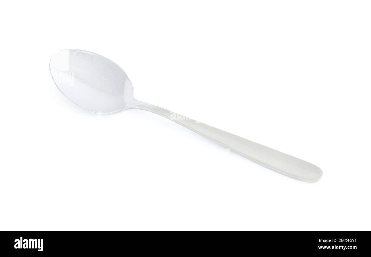 Clean shiny silver spoon isolated on white Stock Photo - Alamy