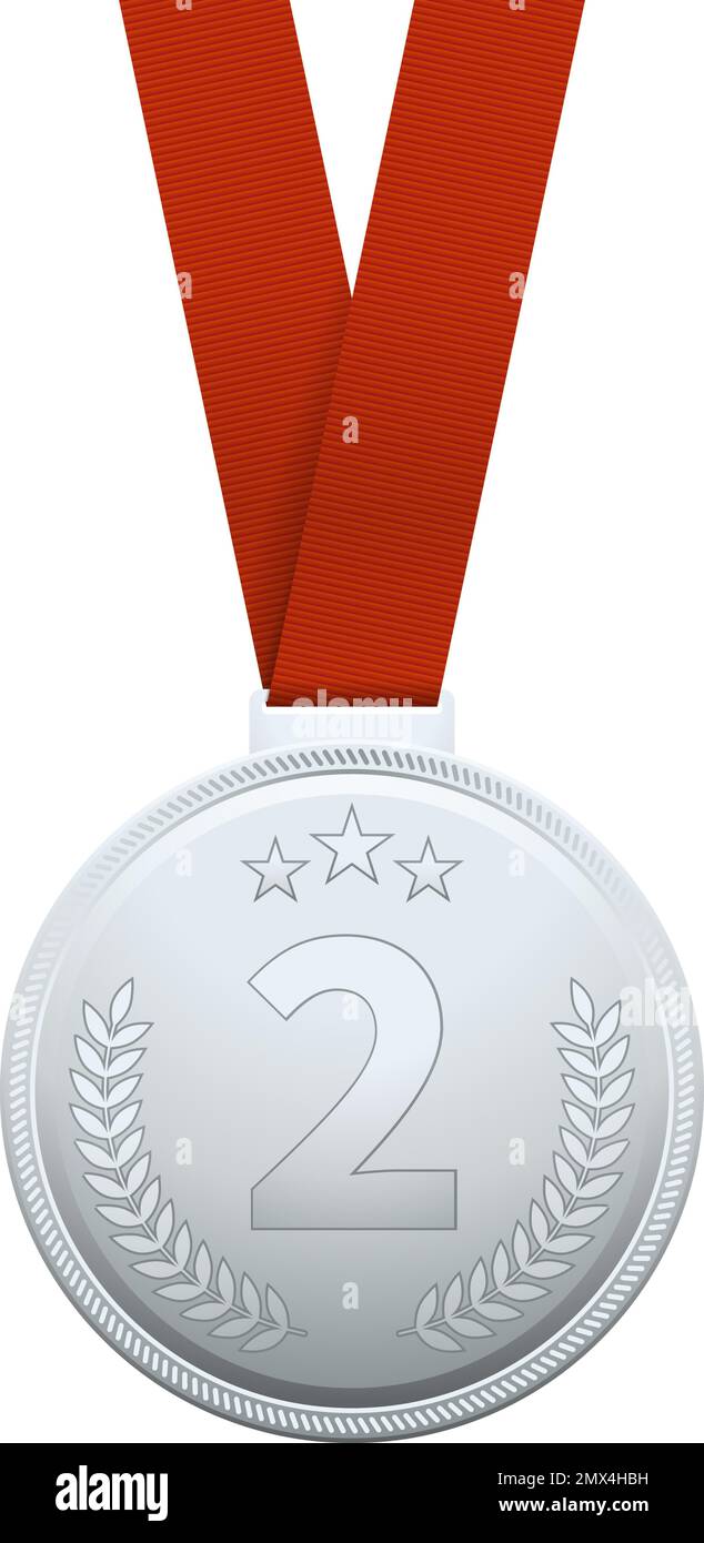 Silver medal on ribbon. Trophy award. Second place prize Stock Vector ...
