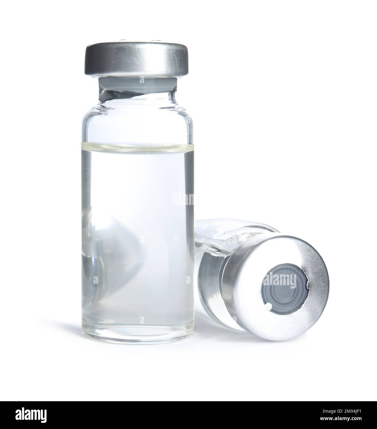 Vials with medication on white background. Vaccination and immunization ...