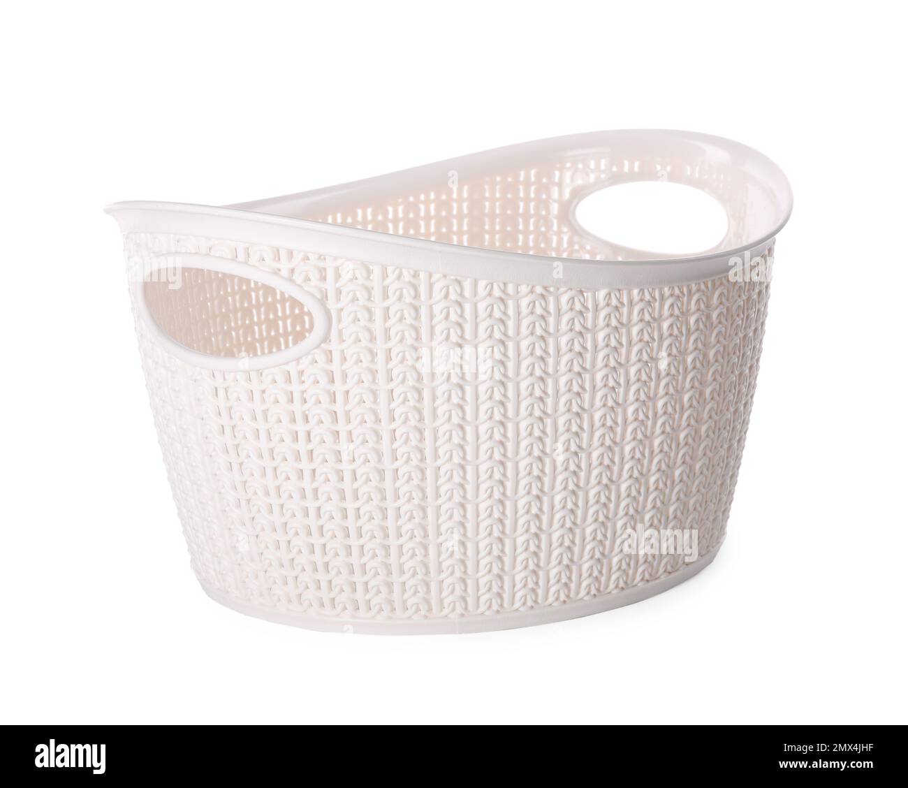 Light plastic laundry basket isolated on white Stock Photo - Alamy