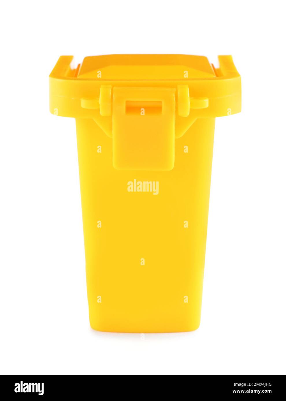 Mini yellow recycling bin isolated on white Stock Photo - Alamy