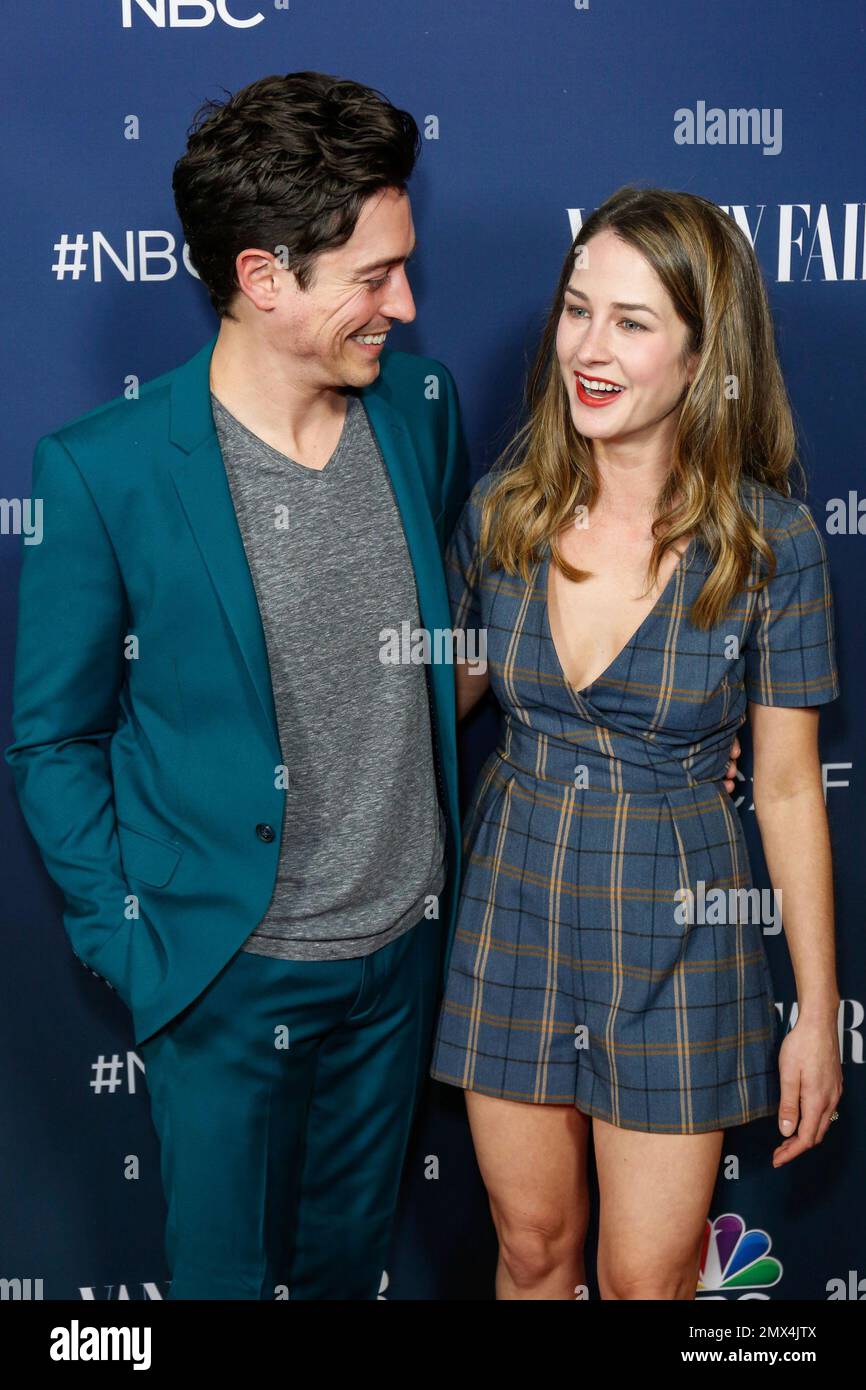 Ben Feldman, left, and Michelle Mulitz arrive at the NBC and Vanity ...