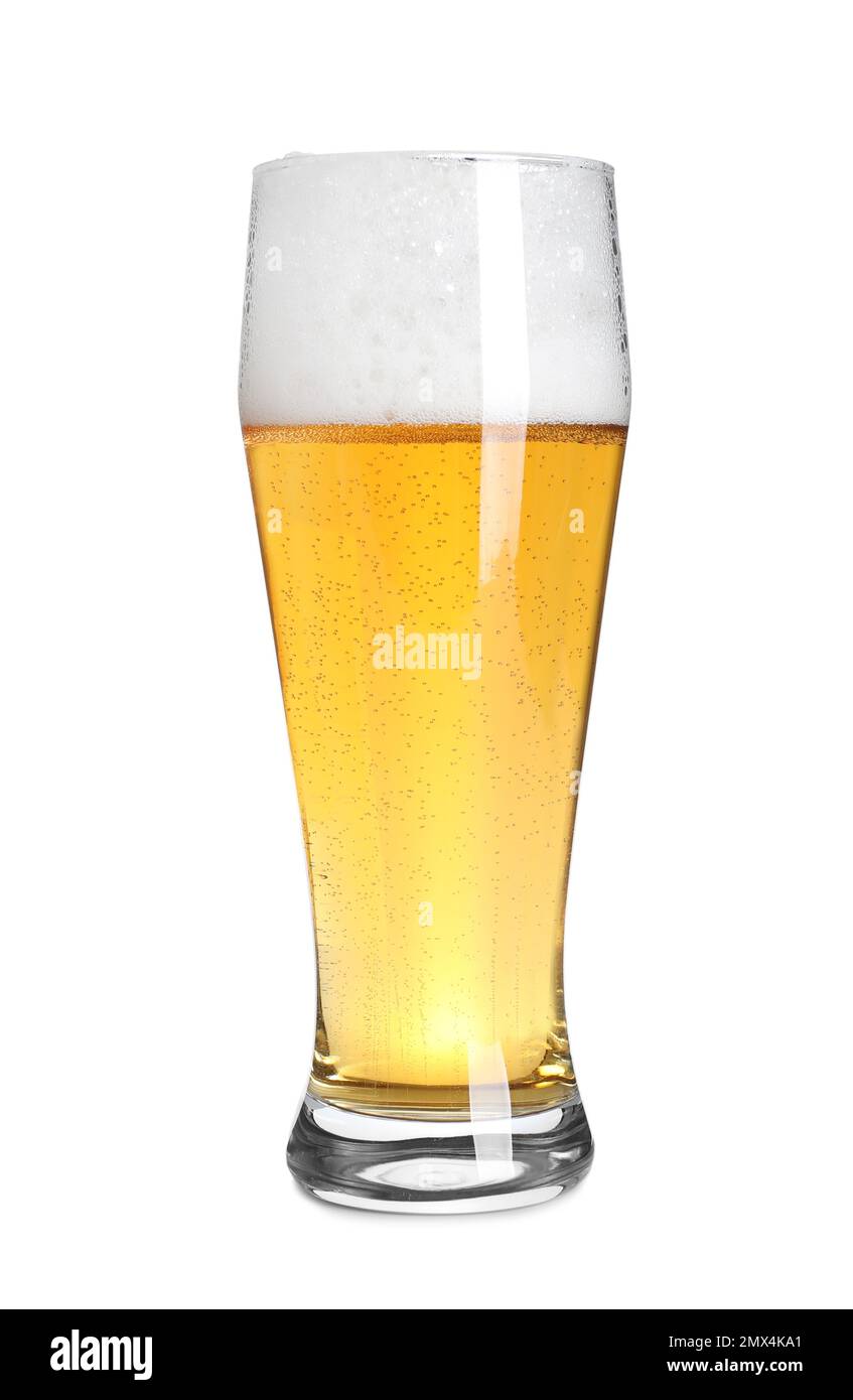 Glass of fresh beer isolated on white Stock Photo - Alamy