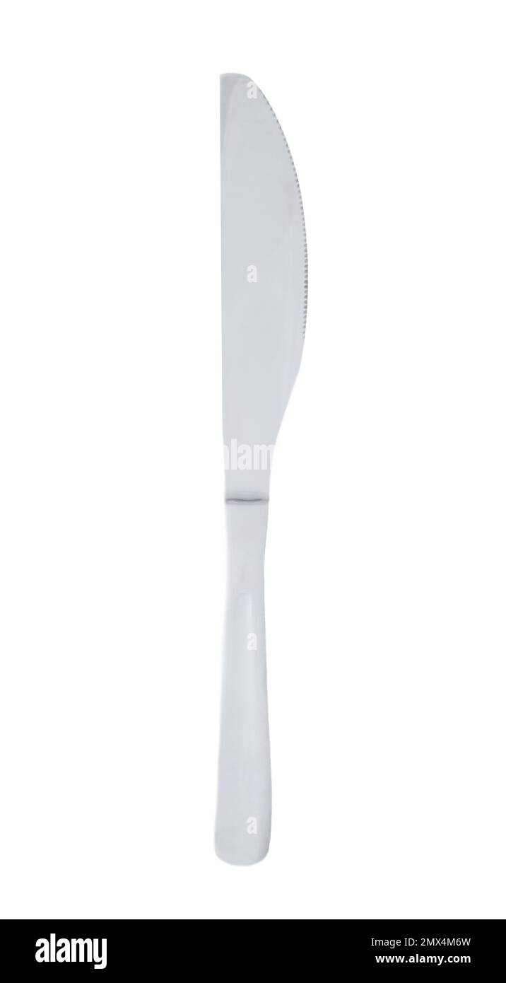 Clean shiny metal knife isolated on white, top view Stock Photo - Alamy
