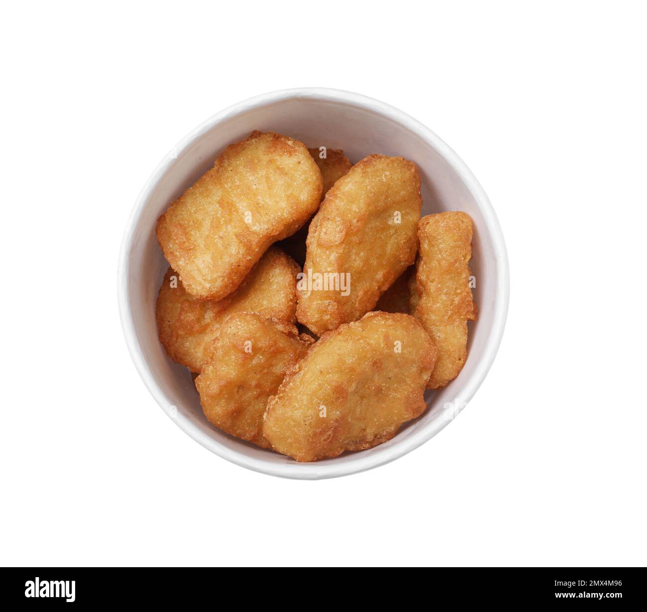 Bucket with tasty chicken nuggets isolated on white, top view Stock ...