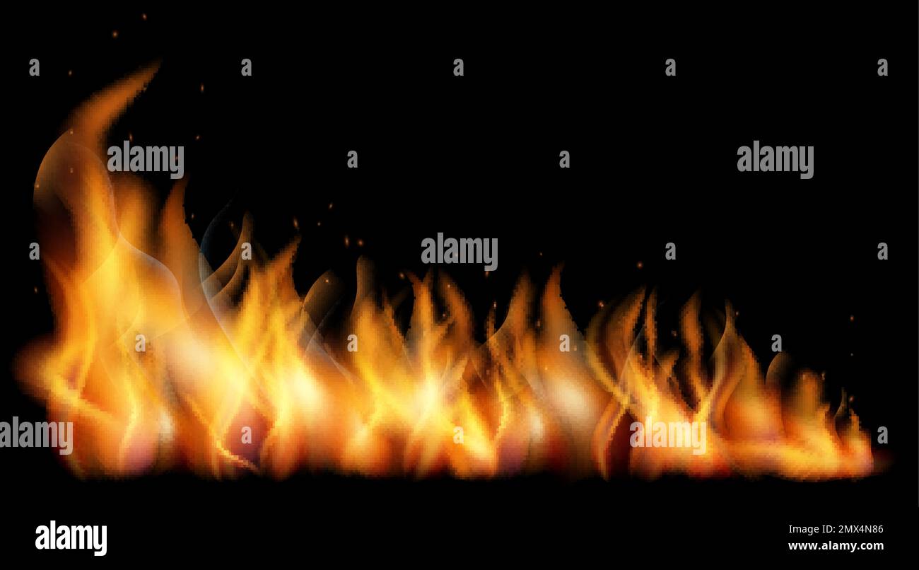 Realistic fire flame. Hot orange burning blaze Stock Vector Image & Art ...