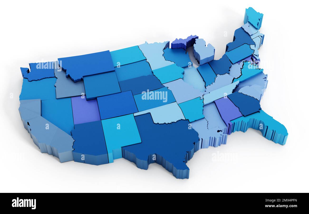 3D USA map with states. 3D illustration Stock Photo - Alamy