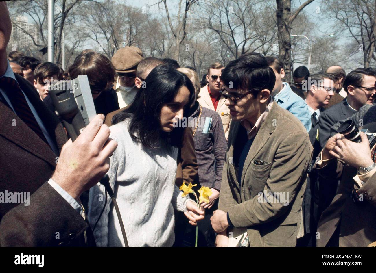 Folk singer Joan Baez and her husband Dave Harris are surrounded by ...