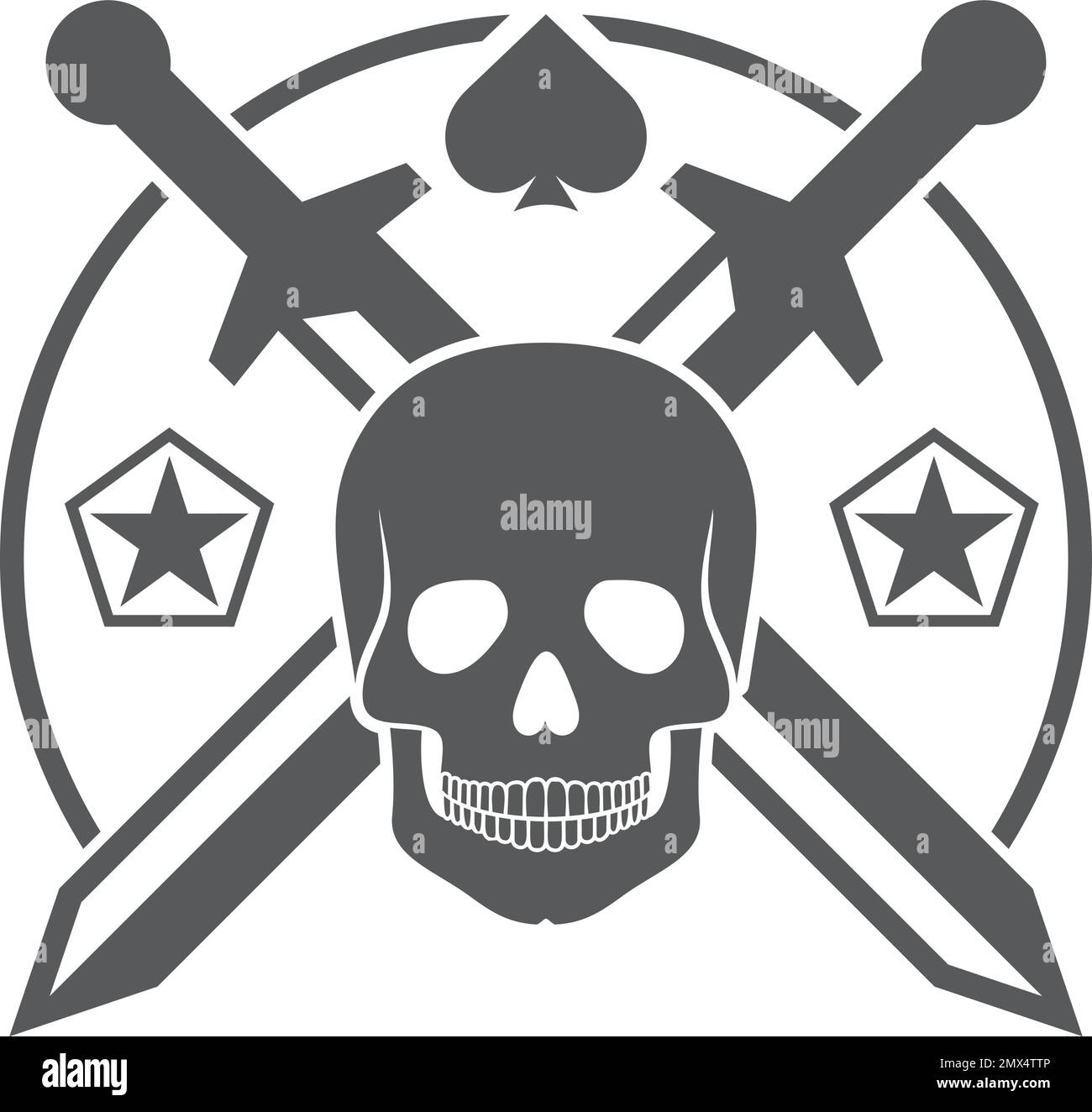 Black skull with crossed logo. Fighter round logo Stock Vector Image ...