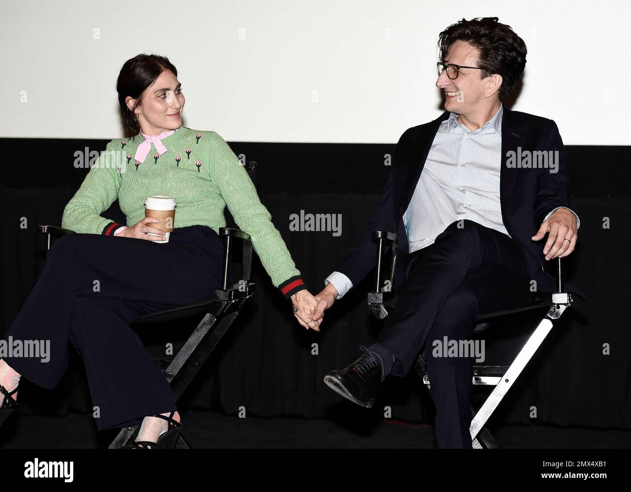 Actor Paul Rust, right, and executive producer Lesley Arfin seen at a ...