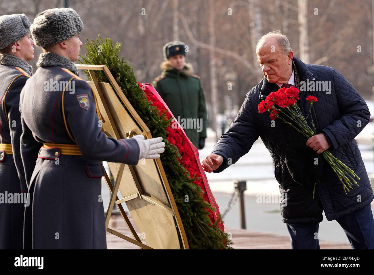 Russian Communist Party leader Gennady Zyuganov attends a wreath-laying ...