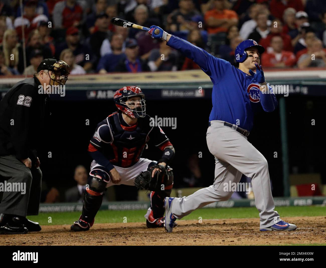 Chicago Cubs' Anthony Rizzo hits a two-run home run during the ninth ...