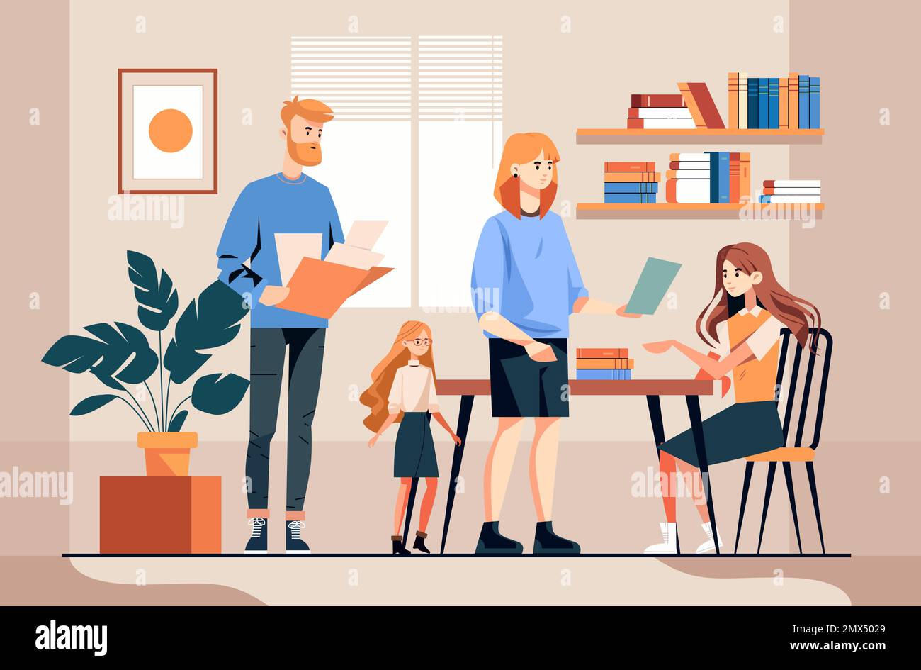 parents help children with lessons happy family doing homework teaching ...