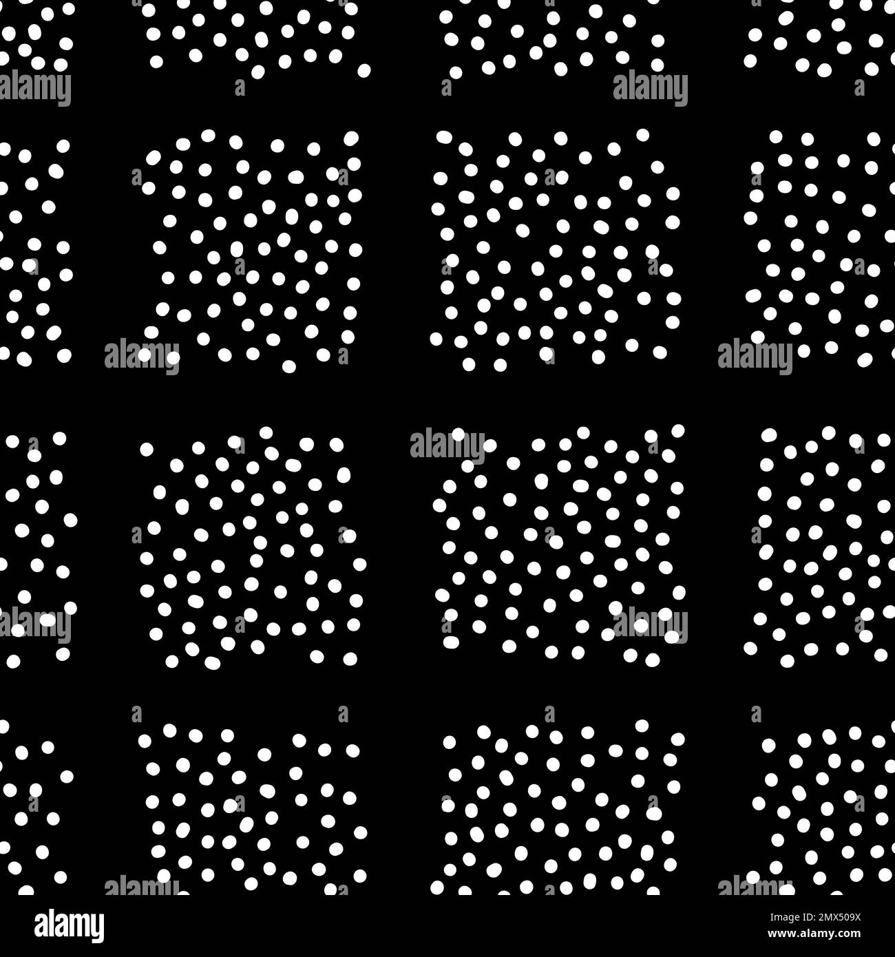 Seamless neutral polka dots pattern. White hand-drawn circles on black background. Abstract ...