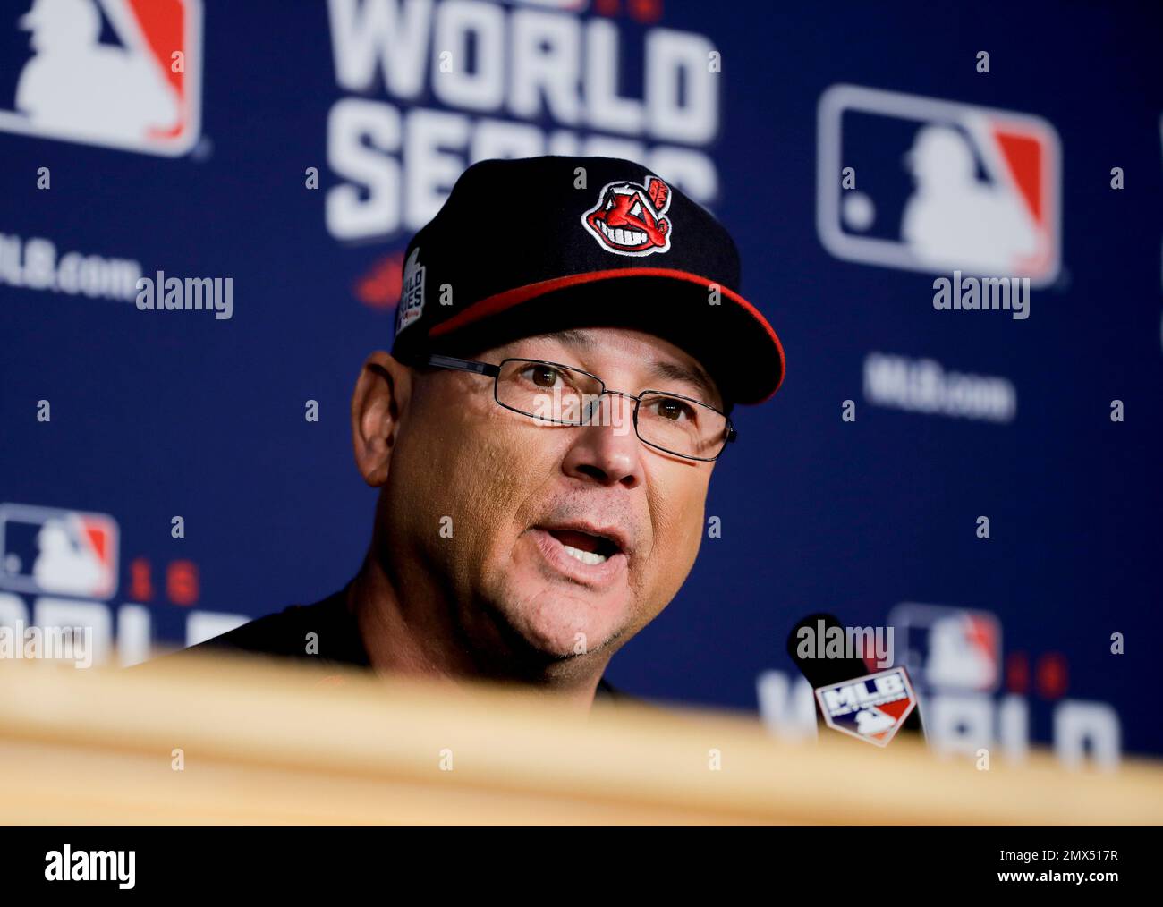 Cleveland Indians manager Terry Francona talks during a news conference ...