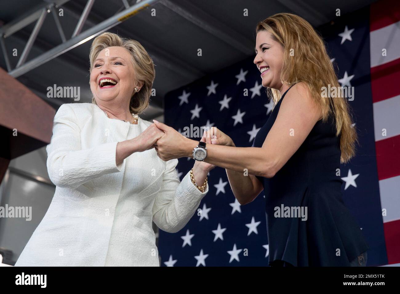 Democratic presidential candidate Hillary Clinton takes the stage with ...