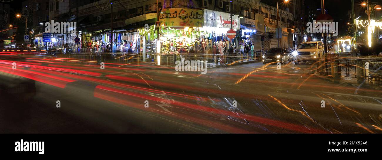 Traffic trails in Downtown Amman City, Jordan, Middle East Stock Photo ...