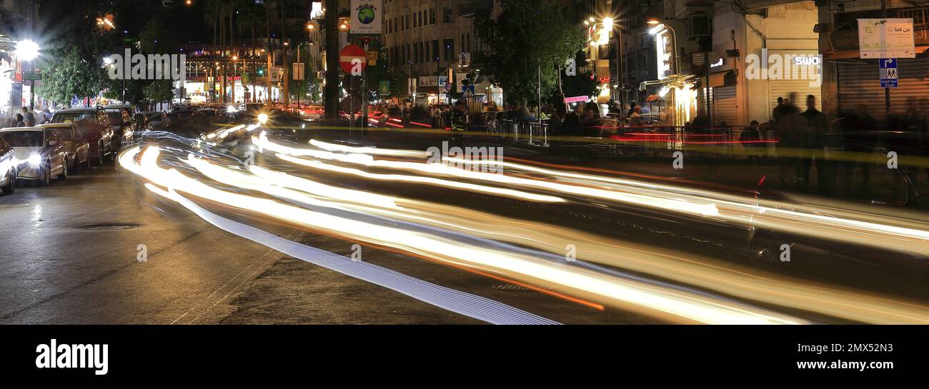 Traffic trails in Downtown Amman City, Jordan, Middle East Stock Photo ...
