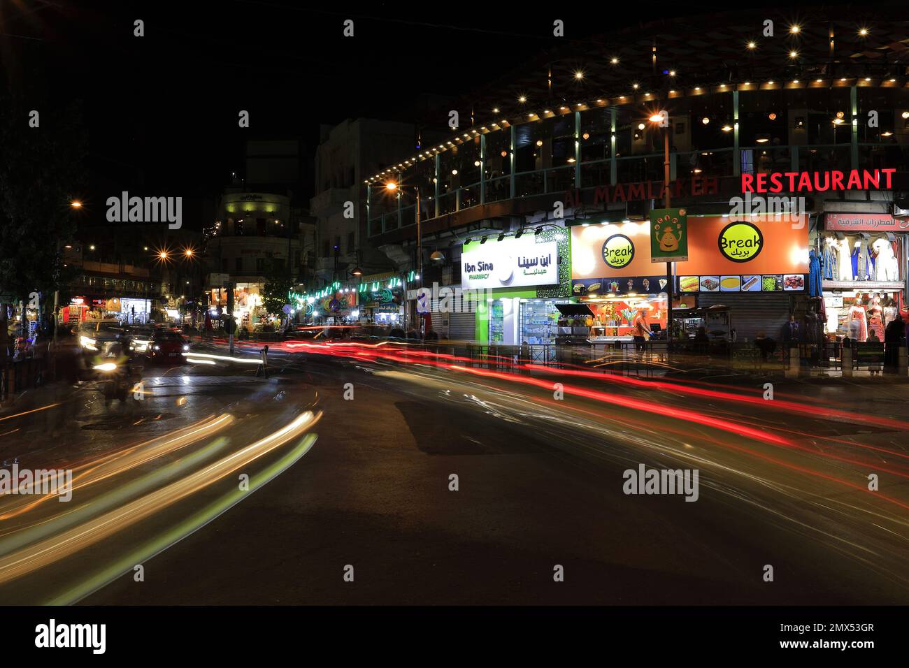 Traffic trails in Downtown Amman City, Jordan, Middle East Stock Photo ...
