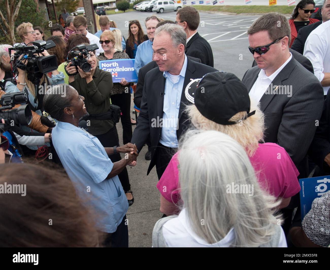 Democratic vice presidential candidate, Sen. Tim Kaine, D-Va. greets ...