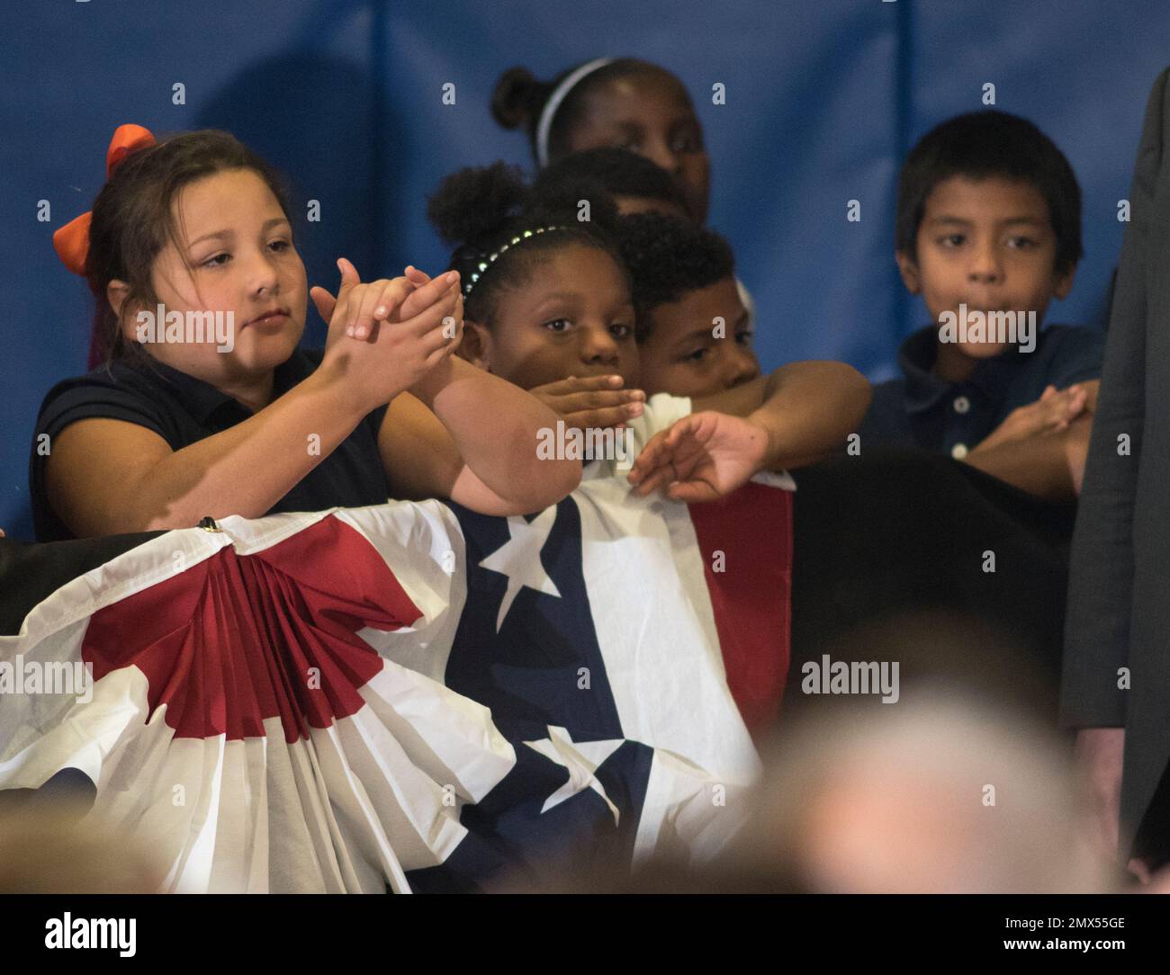 Students from Clyde Erwin Elementary school listen as Democratic vice ...
