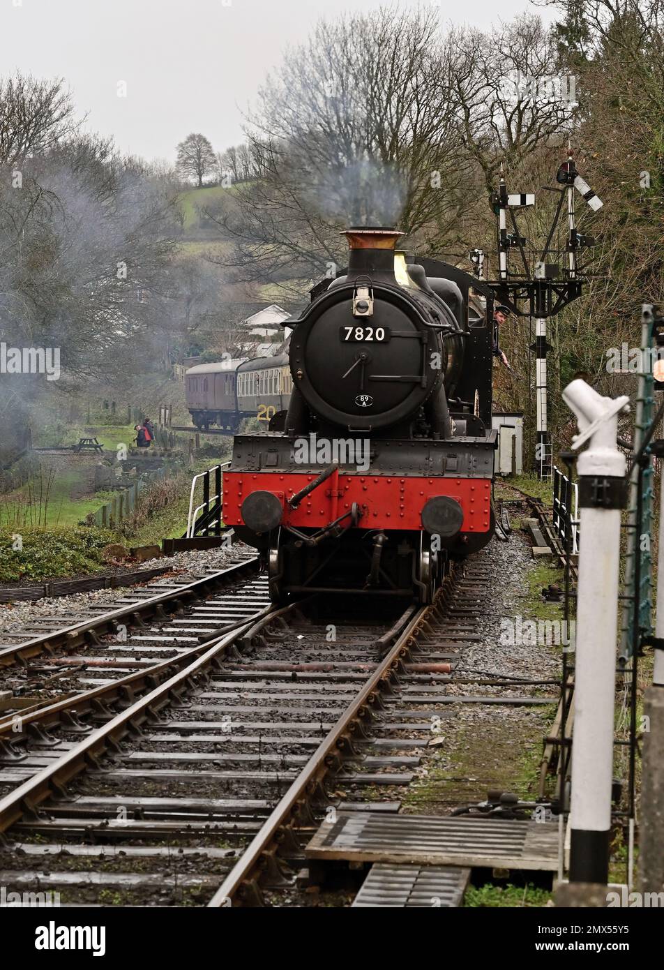GWR Manor Class No 7820 Dinmore Manor arriving at Buckfastleigh on the South Devon Railway ...