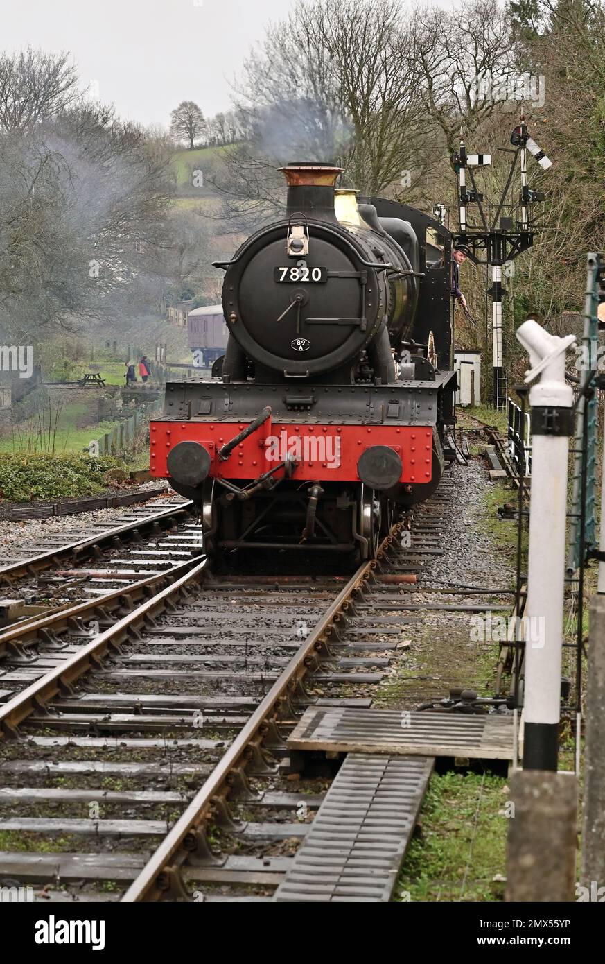 GWR Manor Class No 7820 Dinmore Manor arriving at Buckfastleigh on the ...