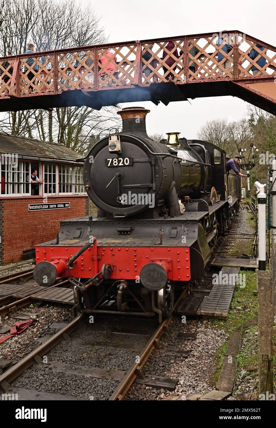 GWR Manor Class No 7820 Dinmore Manor arriving at Buckfastleigh on the South Devon Railway ...