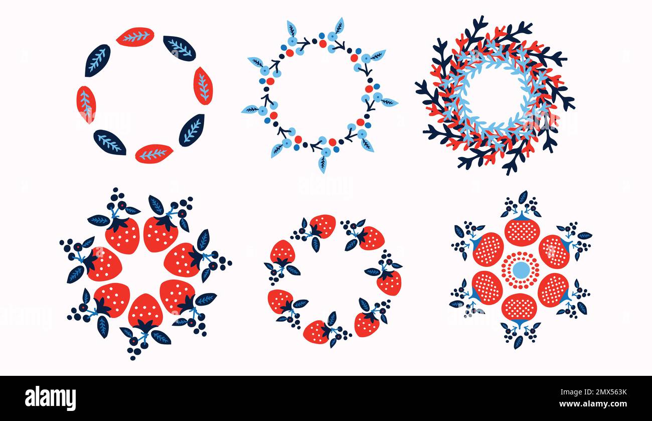 Quirky scandinavian frames collection. Set of whimsical folk art ...