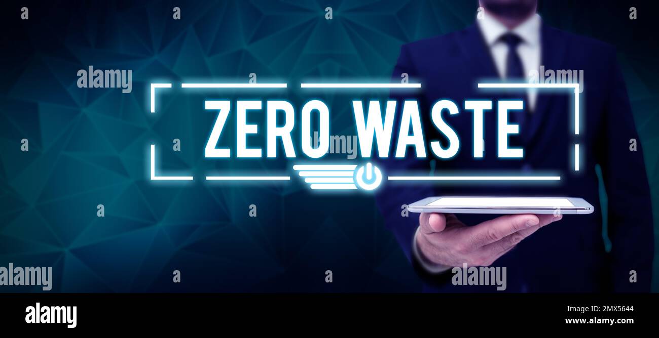 Hand writing sign Zero Waste. Concept meaning industrial responsibility includes composting ...