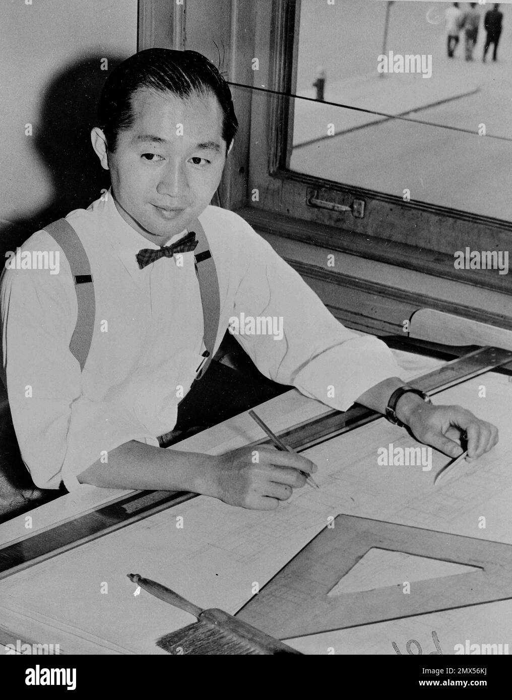 Architect Minoru Yamasaki of Detroit, commissioned to design the U.S ...