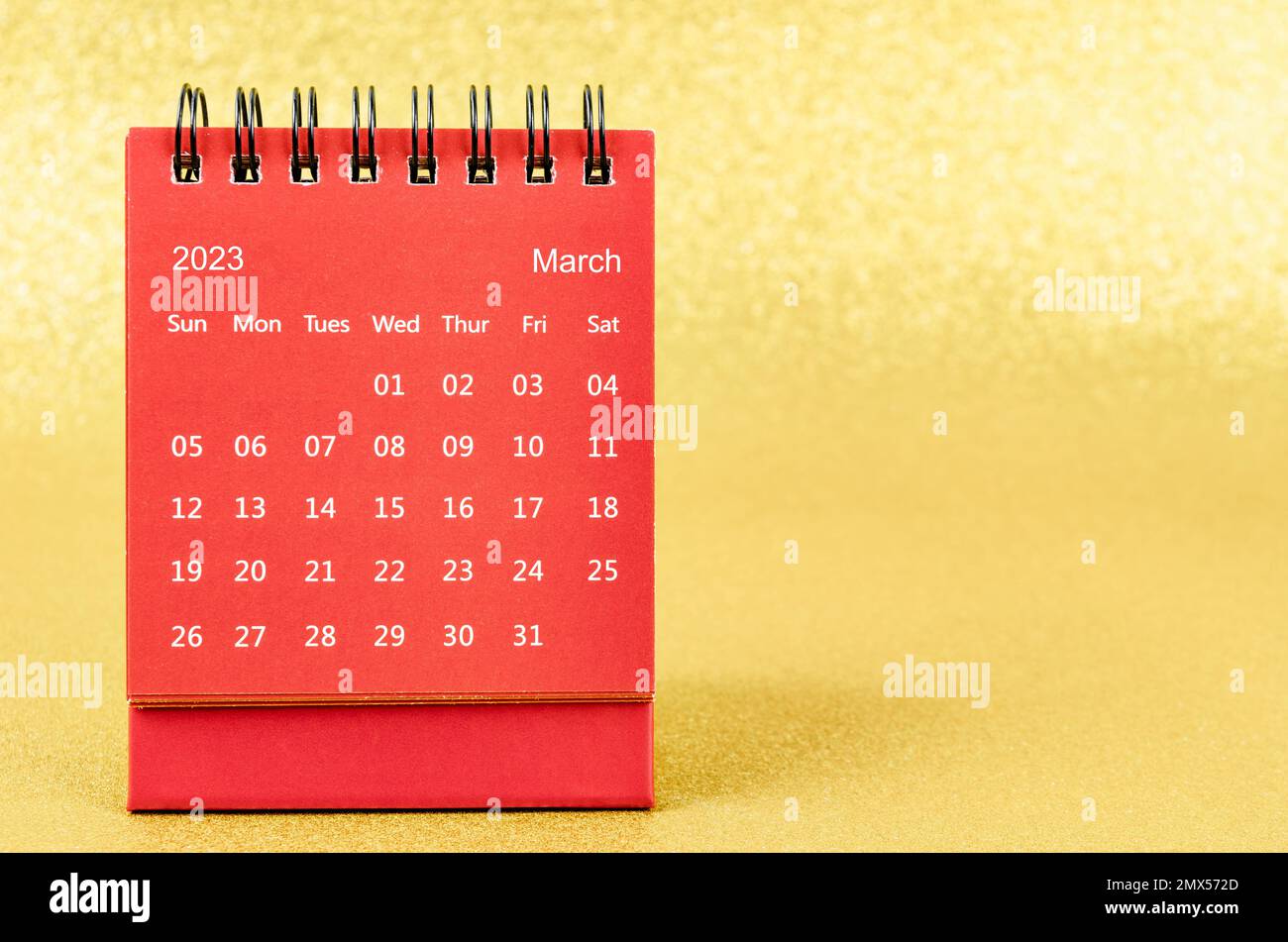 Red March 2023 Monthly desk calendar for 2023 year on golden color ...