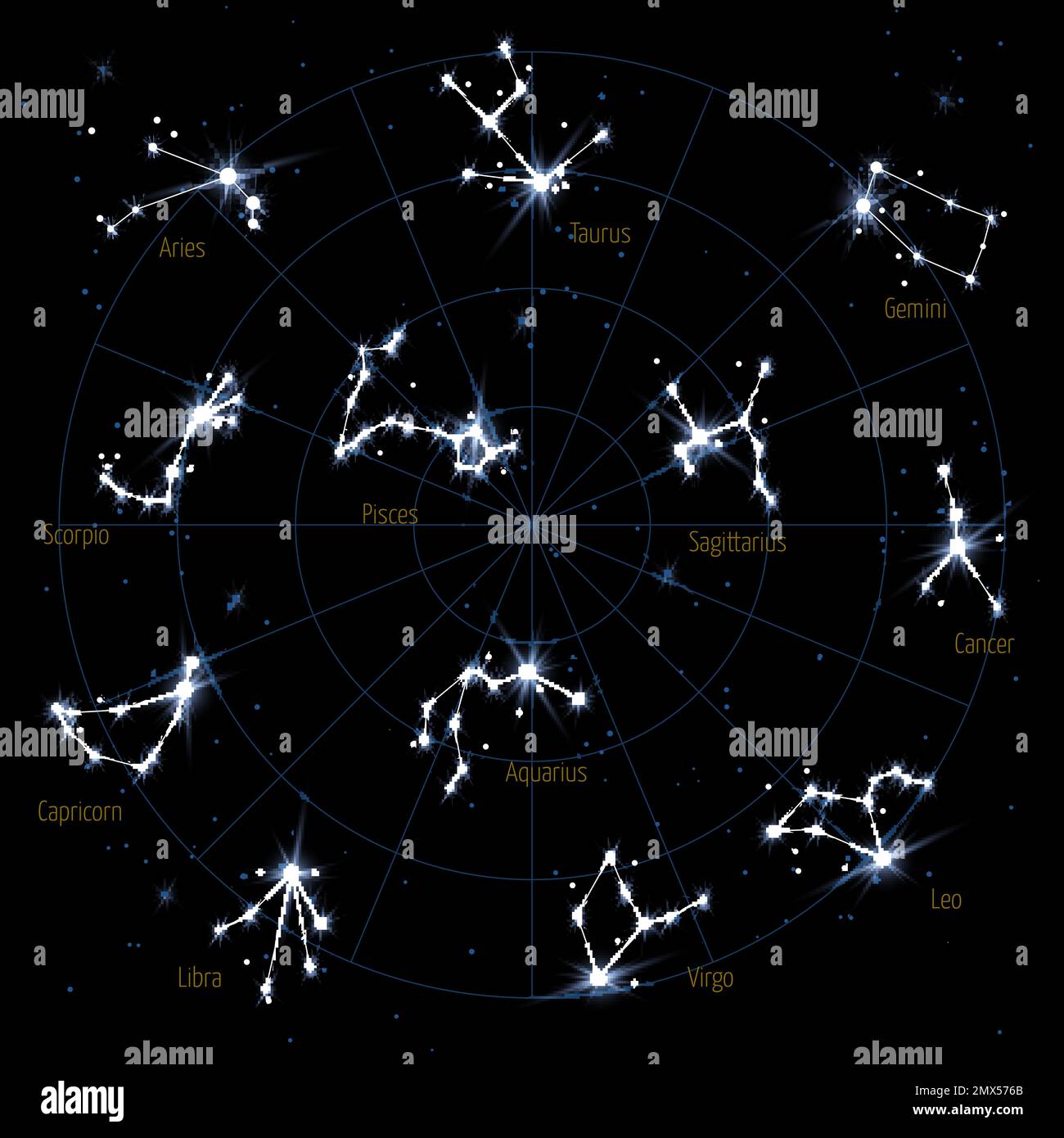 Zodiac constellation in night sky background. Astrology stars Stock ...