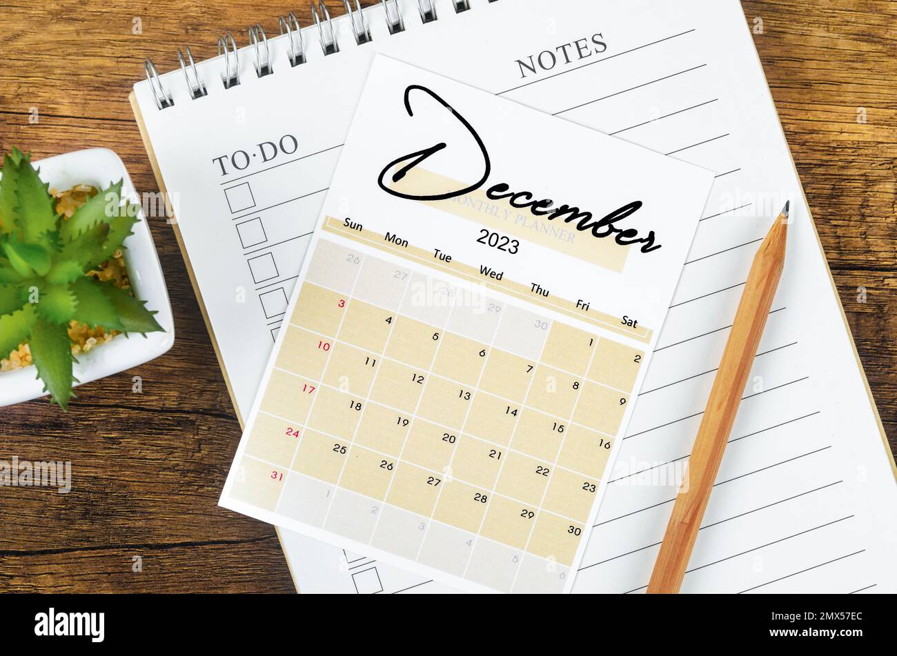 December 2023 Monthly calendar for 2023 year with pencil Stock Photo ...