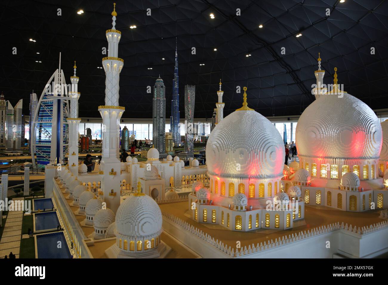 Lego-made copies of Abu Dhabi's Sheikh Zayed Grand Mosque, foreground ...