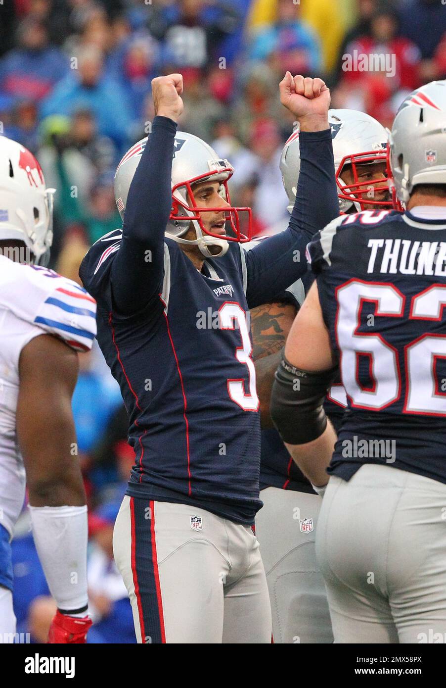 New England Patriots kicker Stephen Gostkowski (3) celebrates his 51 ...