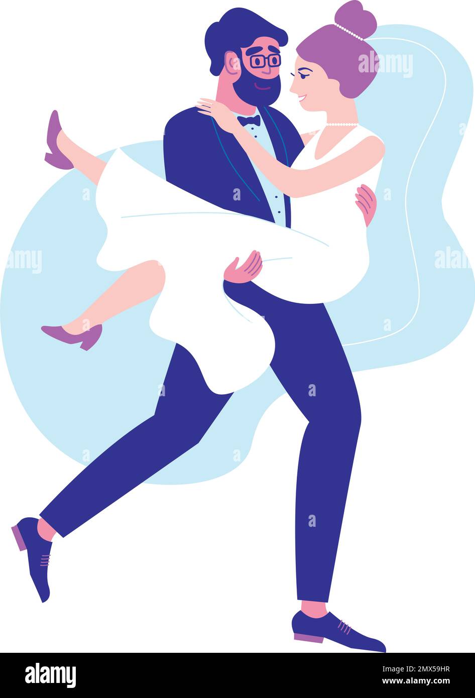 Happy newlyweds. The groom carrying the bride holds her in his arms ...