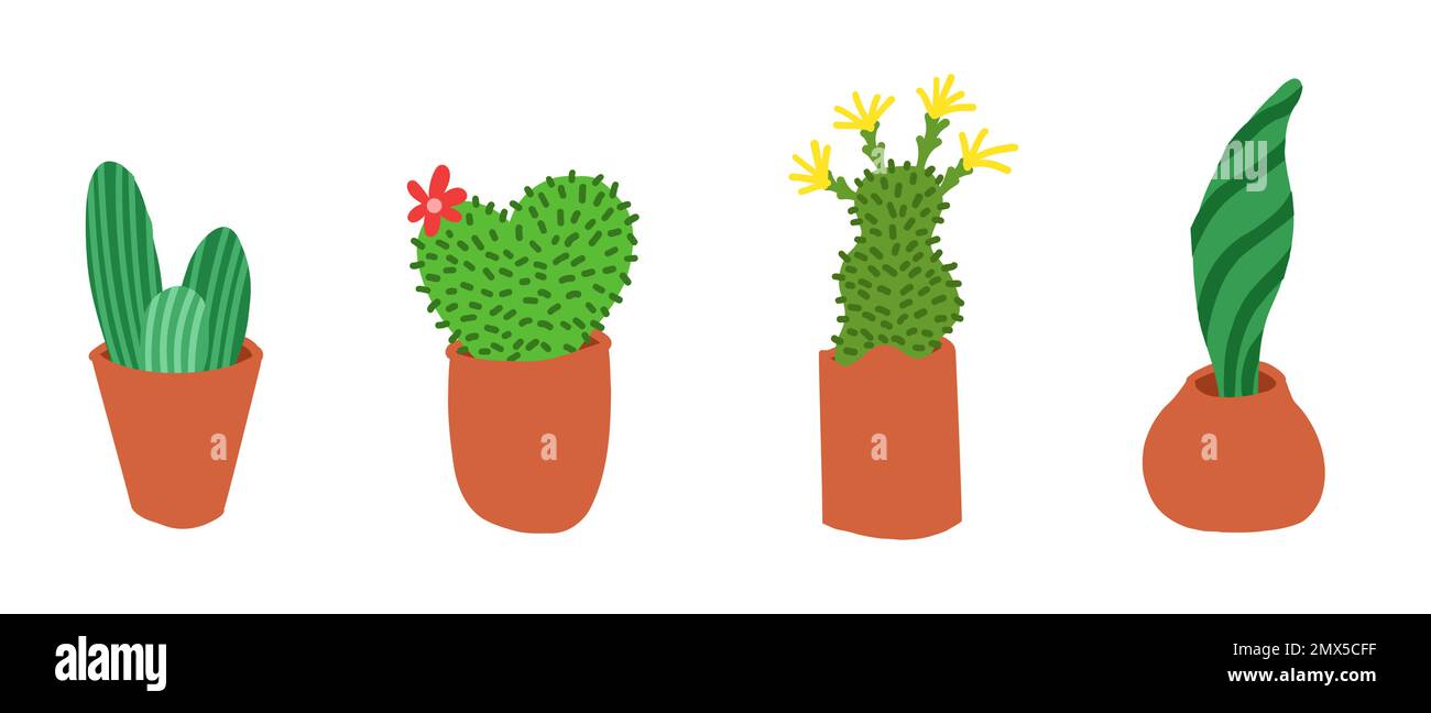 Cacti set. Vector illustrations in cartoon flat style isolated on white ...