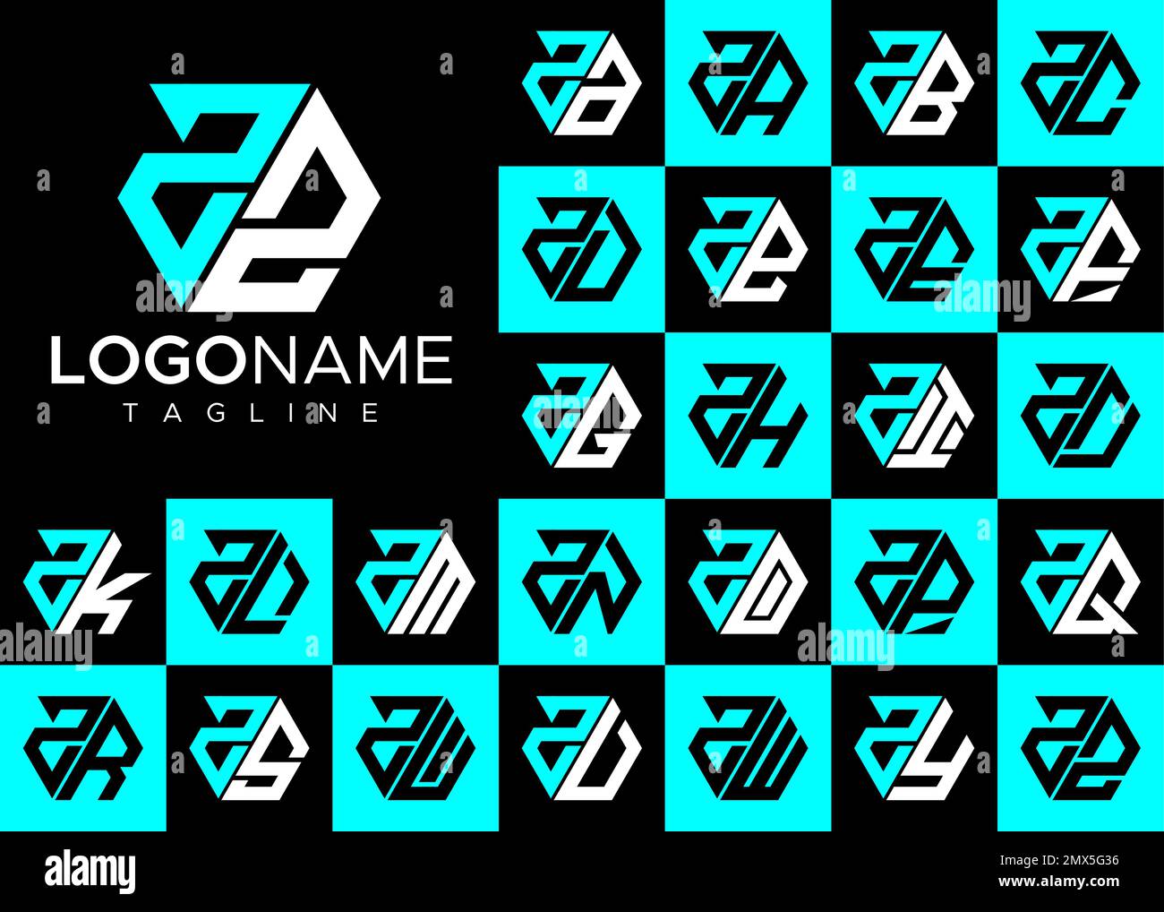 Set of hexagon Z letter logo design. Modern letter Z logo template ...