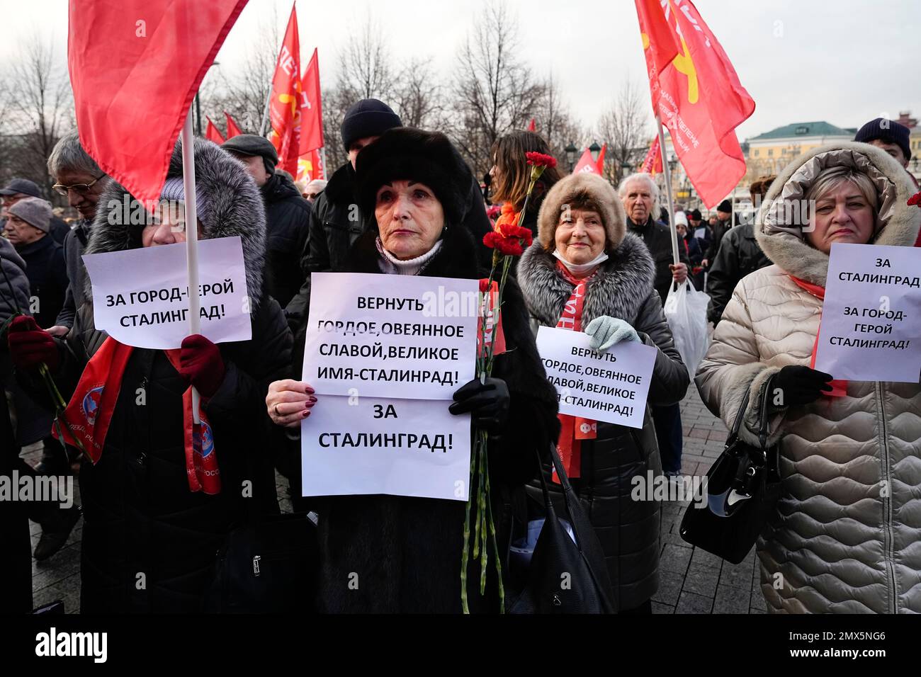 Communist supporters hold placards calling for renaming Volgograd to ...
