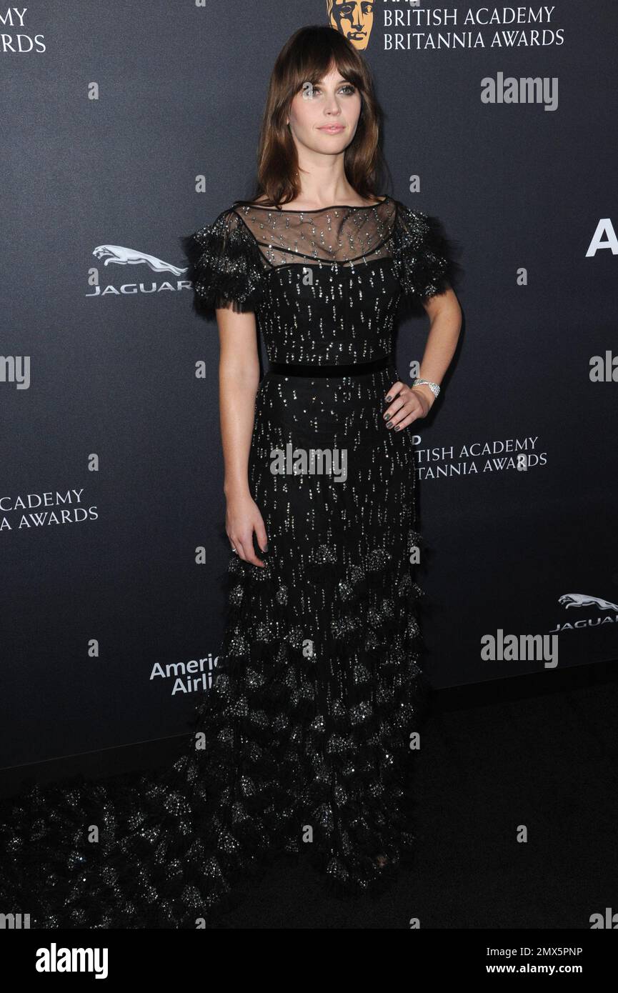 Felicity Jones arrives at the BAFTA Los Angeles Britannia Awards at the ...