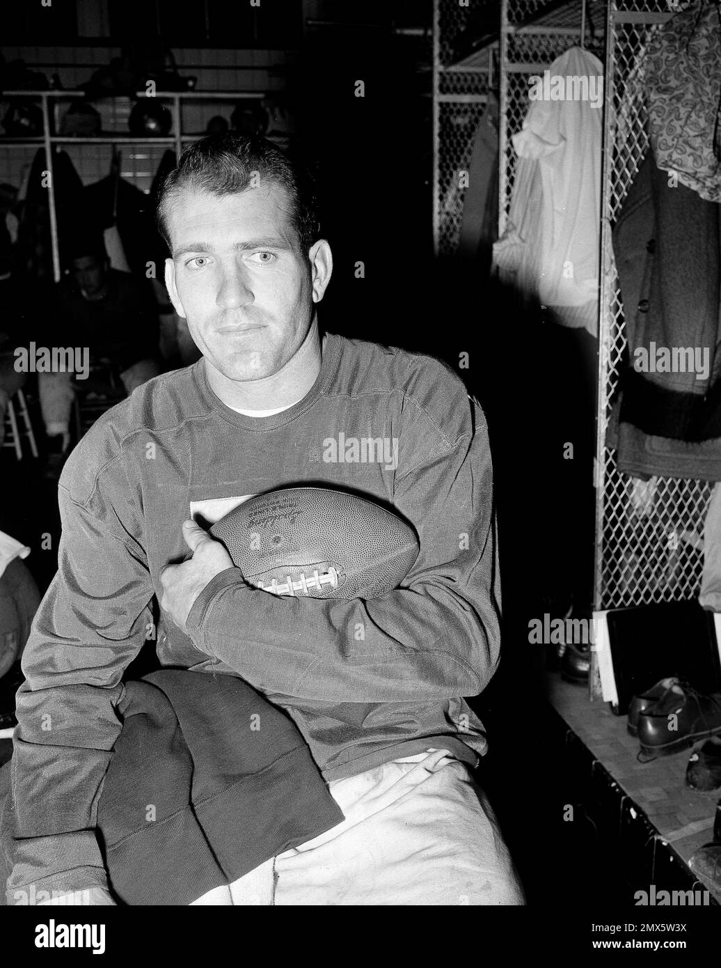 End Cloyce Box of the Detroit Lions is seen in the Lions' dressing room ...