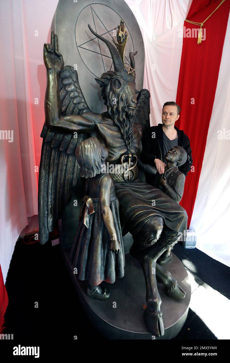In this Oct. 24, 2016 photo, Lucien Greaves stands next to a 9-foot ...