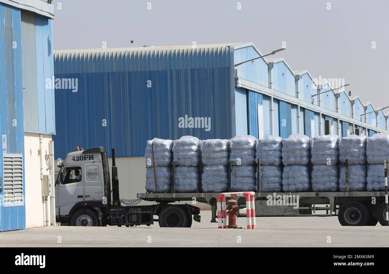 A truck with family tents for the Mosul refugees leaves the UNHCR ...