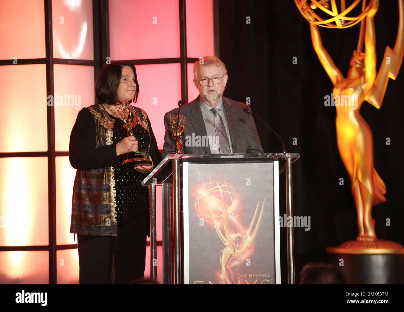 Candace Saunders, left, and Russell Saunders accept the Engineering ...
