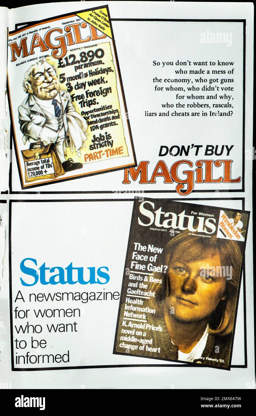 A 1981 advertisement for Magill Magazine and Status Magazine both ...