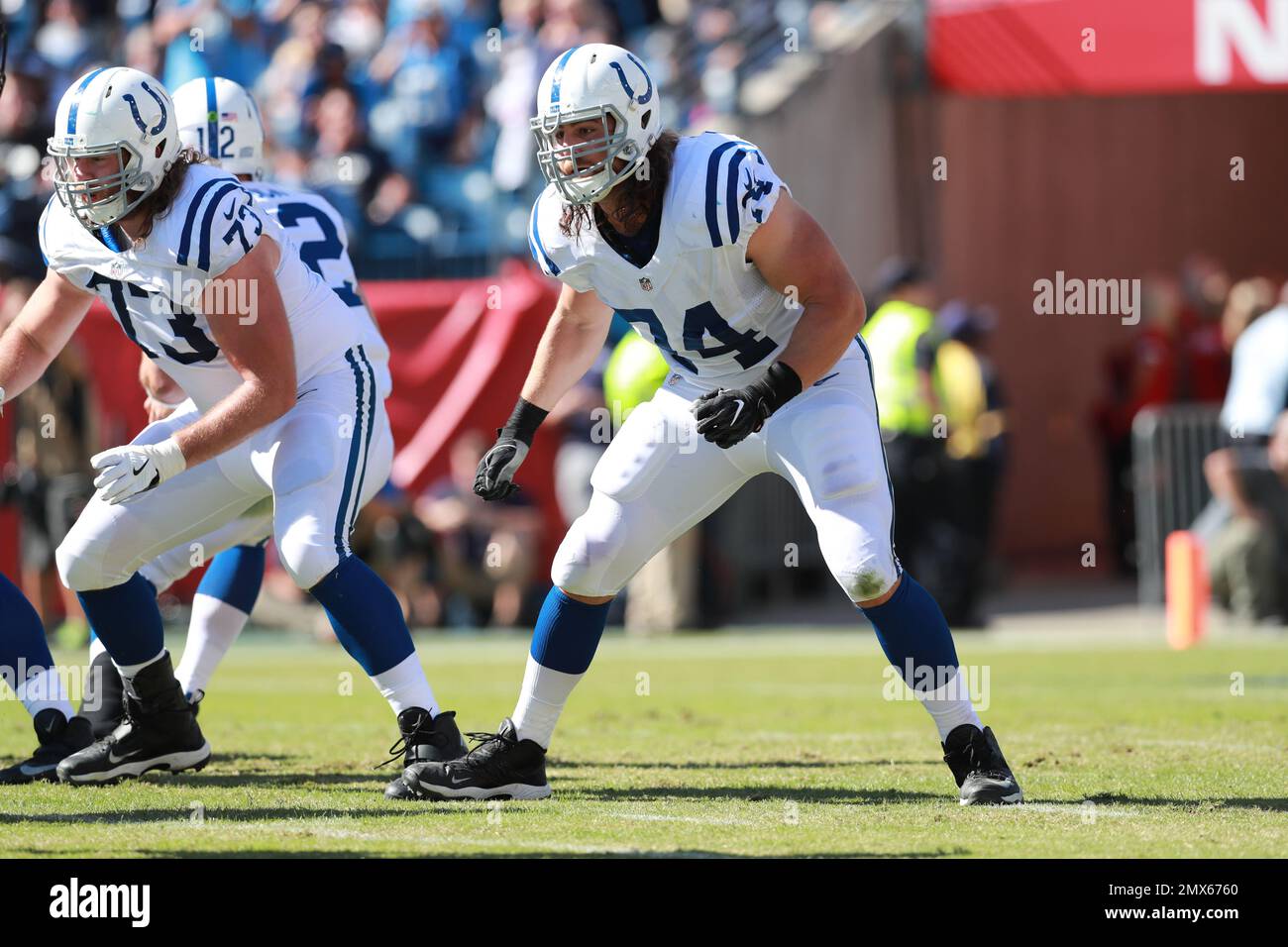 Indianapolis Colts tackle Anthony Castonzo (74) sets to block against ...